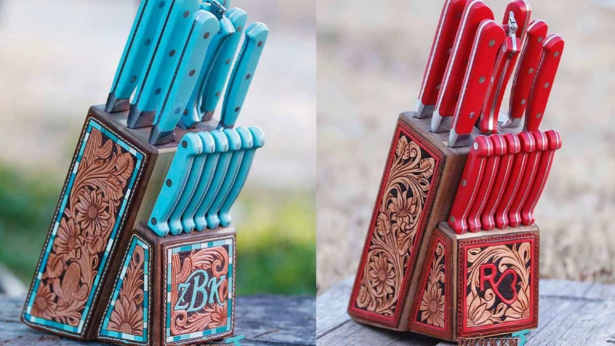 A Tooled Leather Knife Block To Accent Your Kitchen